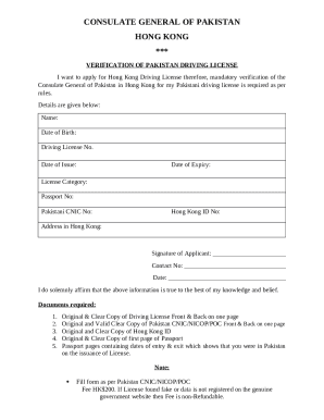 Driving License - Pakistan Consulate Hong Kong Doc Template | pdfFiller