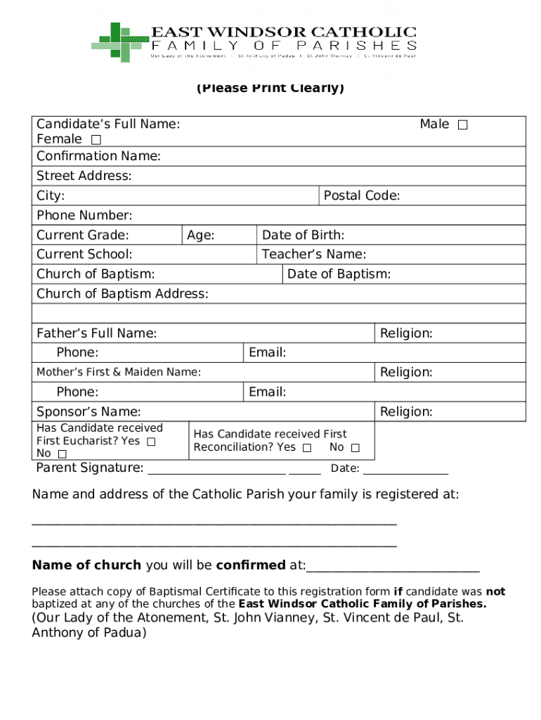 Parish Registration - St. Irenaeus Catholic Church Doc Template | pdfFiller
