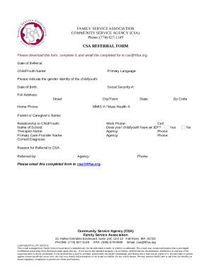 CSA REFERRAL - Family Service Association Doc Template | pdfFiller