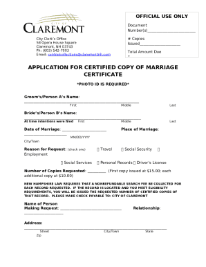 How to Apply for a Marriage License - City of Claremont, NH Doc ...