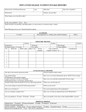 Fillable Online Patient Medical History Intake Form Women's Care at ...