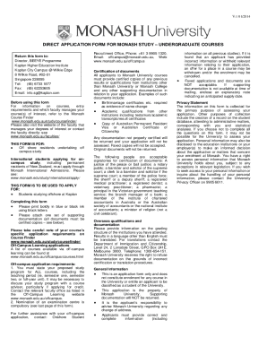 Fillable Online DIRECT APPLICATION FORM FOR MONASH STUDY Fax Email ...