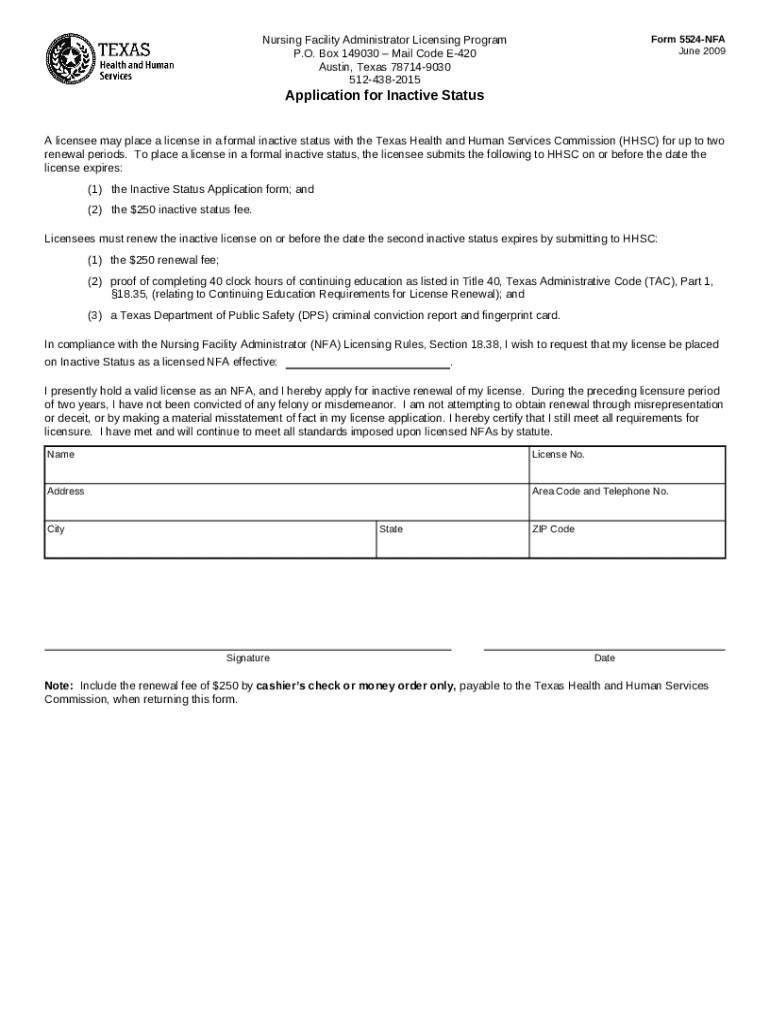 5524-NFA Application for Inactive Status - Texas Doc Template | pdfFiller