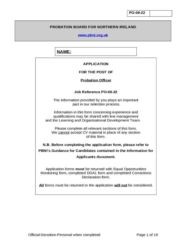 Application - Probation Board for Northern Ireland Doc Template | pdfFiller