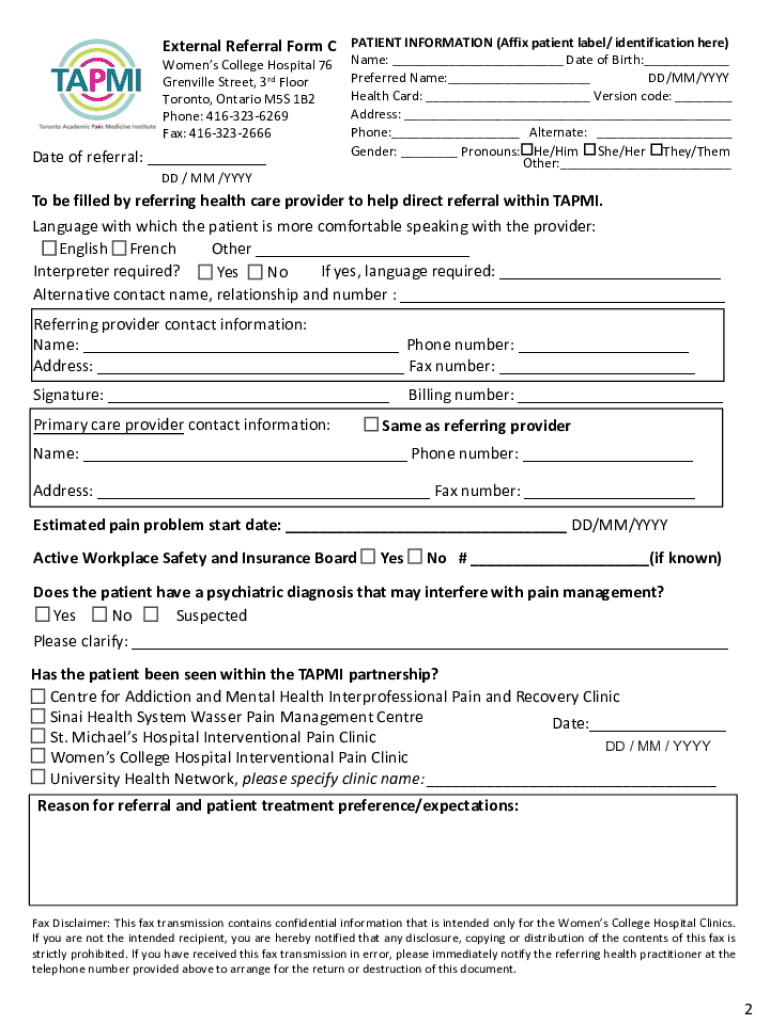 Fillable Online Tapmi Referral Form - Fill Online, Printable, Fillable ...