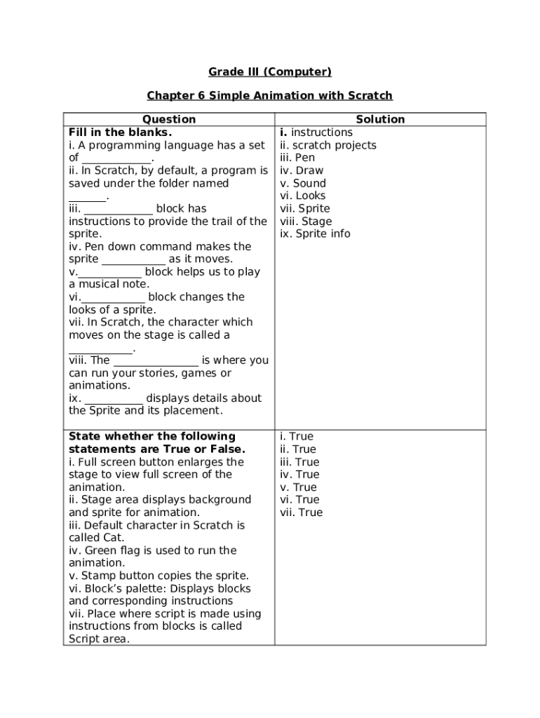 CLASS IX SCRATCH ANSWER KEY Doc Template | pdfFiller