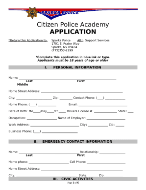 Citizen Police Academy application - Revize Doc Template | pdfFiller