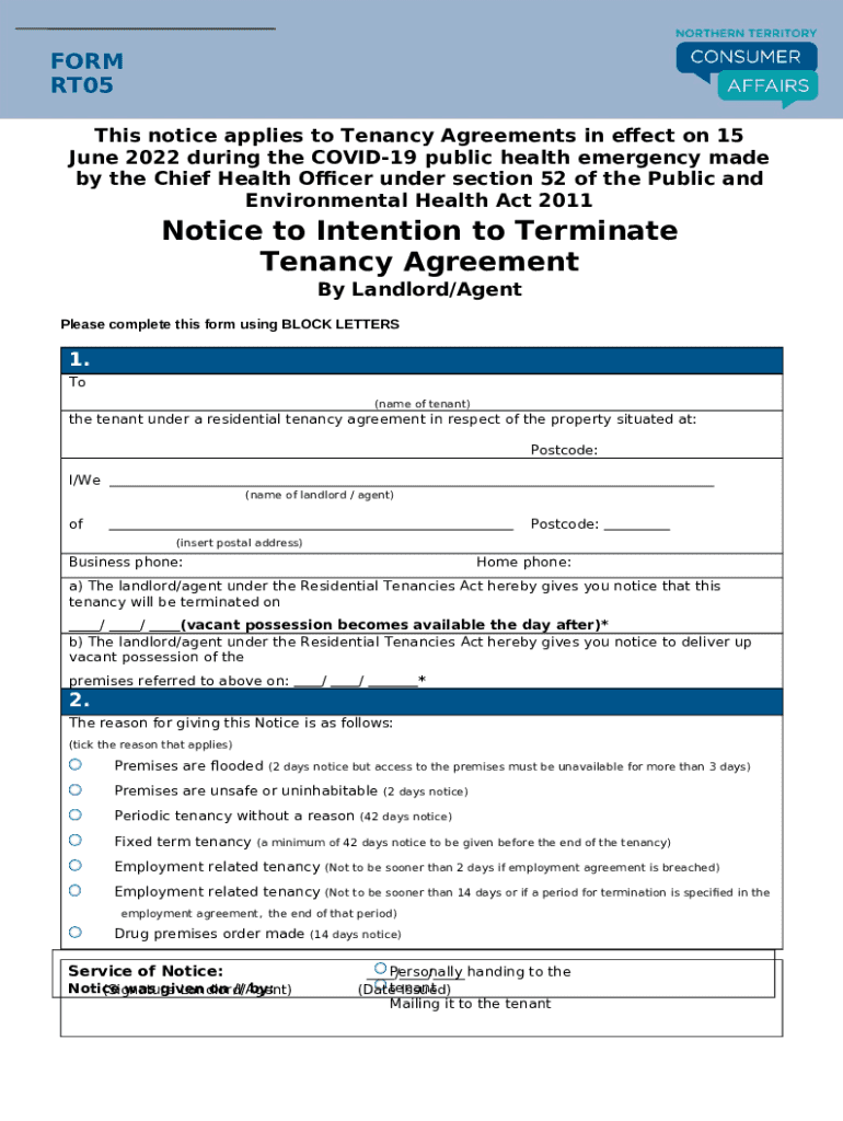 Notice to Terminate Tenancy Agreement Doc Template | pdfFiller