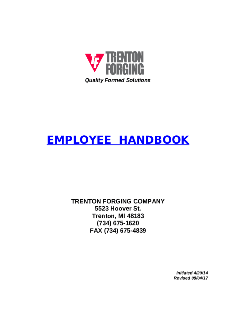 EMPLOYEE HANDBOOK - Trenton Forging Doc Template | pdfFiller