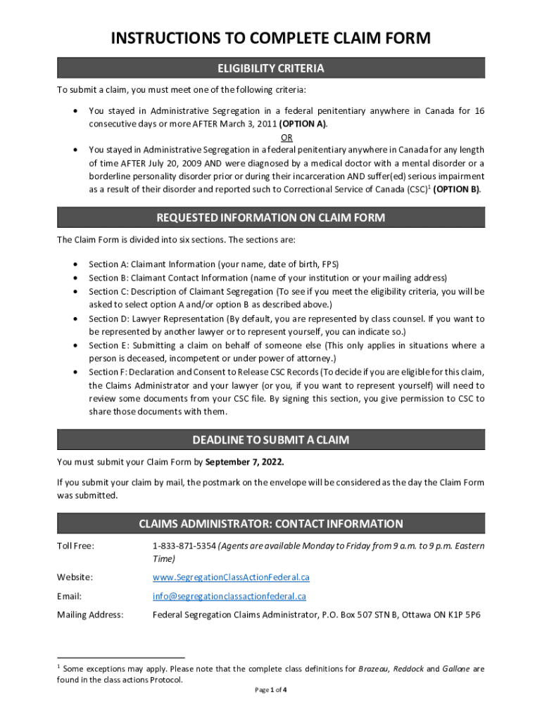Fillable Online INSTRUCTIONS TO COMPLETE CLAIM FORM Fax Email Print - pdfFiller