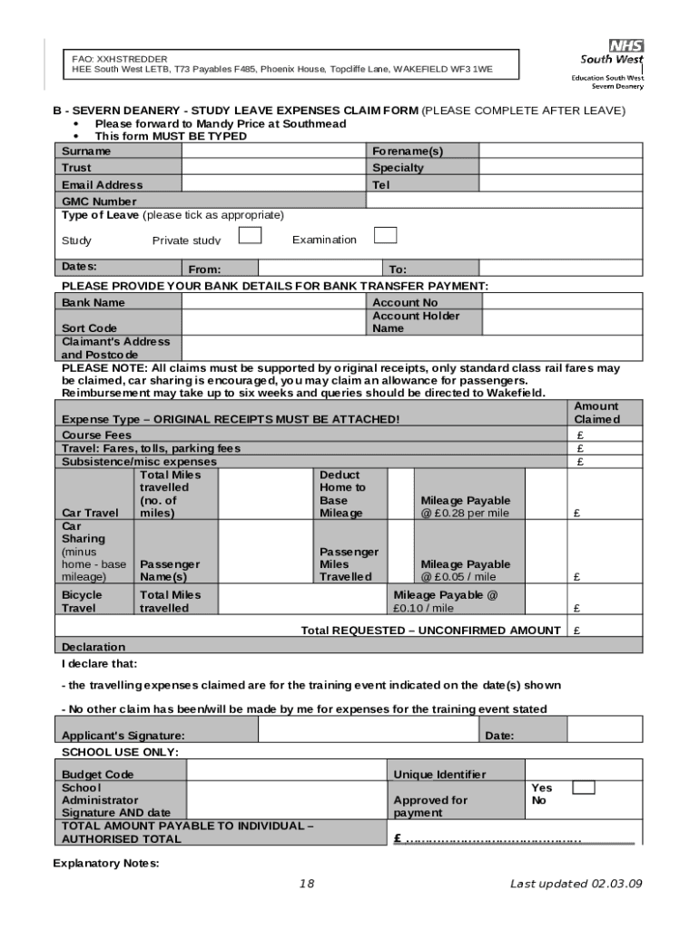 Severn Deanery Study Leave Policy for Doctors in Training Doc Template | pdfFiller