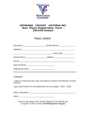 Victorian Cricket Pathway Player Ination & Consent Doc Template | pdfFiller