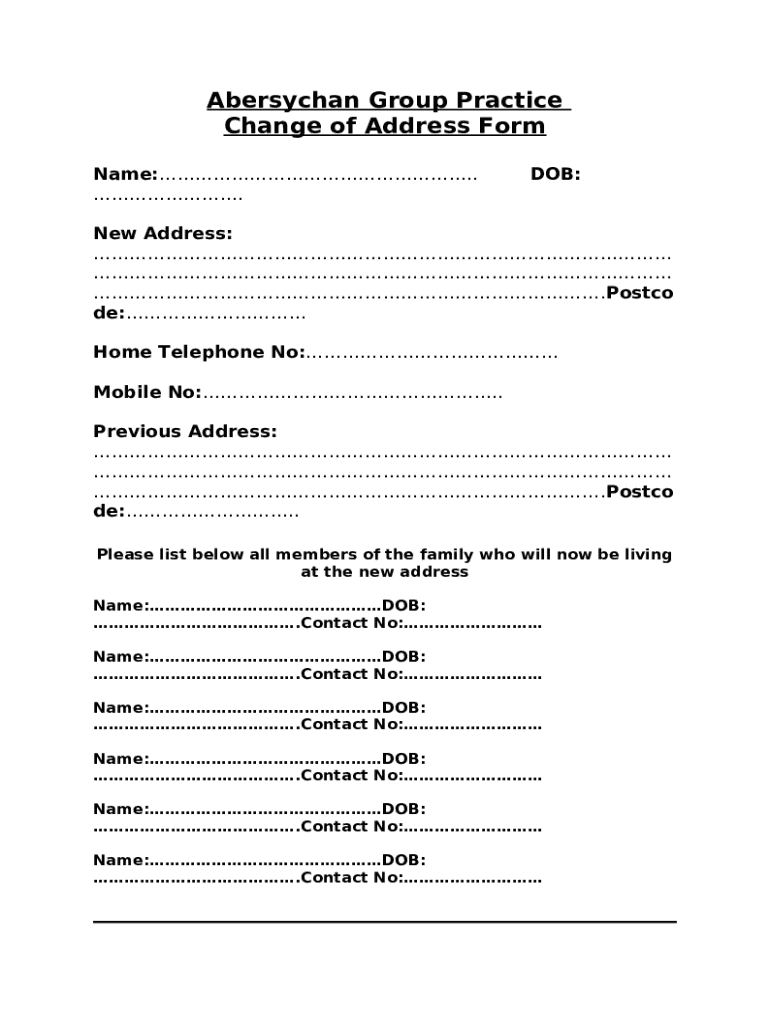 Change of Contact Details - Abercynon Medical Centre Doc Template ...
