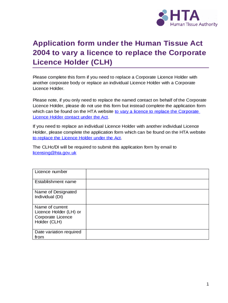 Human Tissue Act change of CLH variation Doc Template | pdfFiller