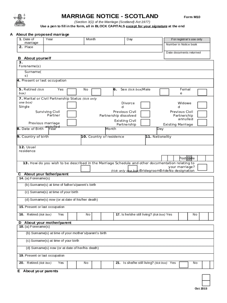 How to: fill in the essential M10 Marriage Notice for ... Doc Template ...