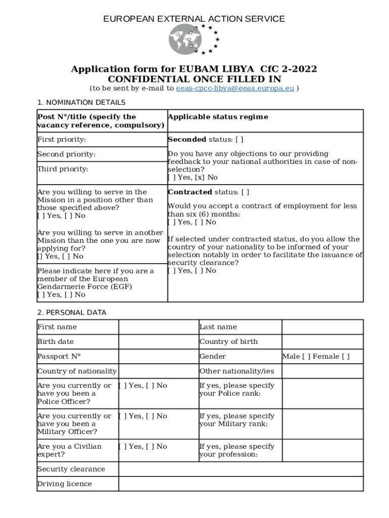 EUROPEAN EXTERNAL ACTION SERVICE Application ... Doc Template | pdfFiller