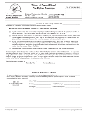 Fillable Online Waiver of Peace Officer/ Fire Fighter Coverage Fax ...