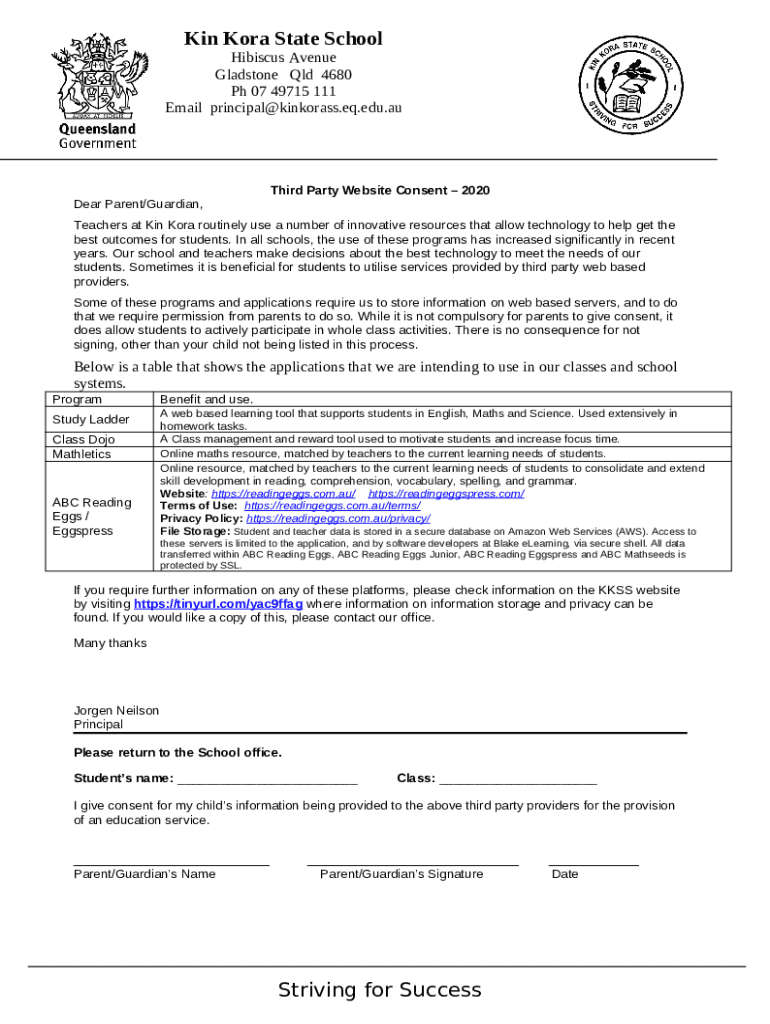 Third Party Website Consent 2020 - Kin Kora State School - kinkorass eq ...