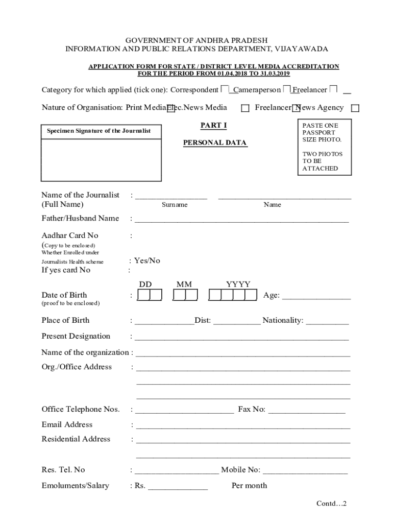 Fillable Online ipr ap nic Application Form for Private Electronic Media Accreditation ... Fax ...