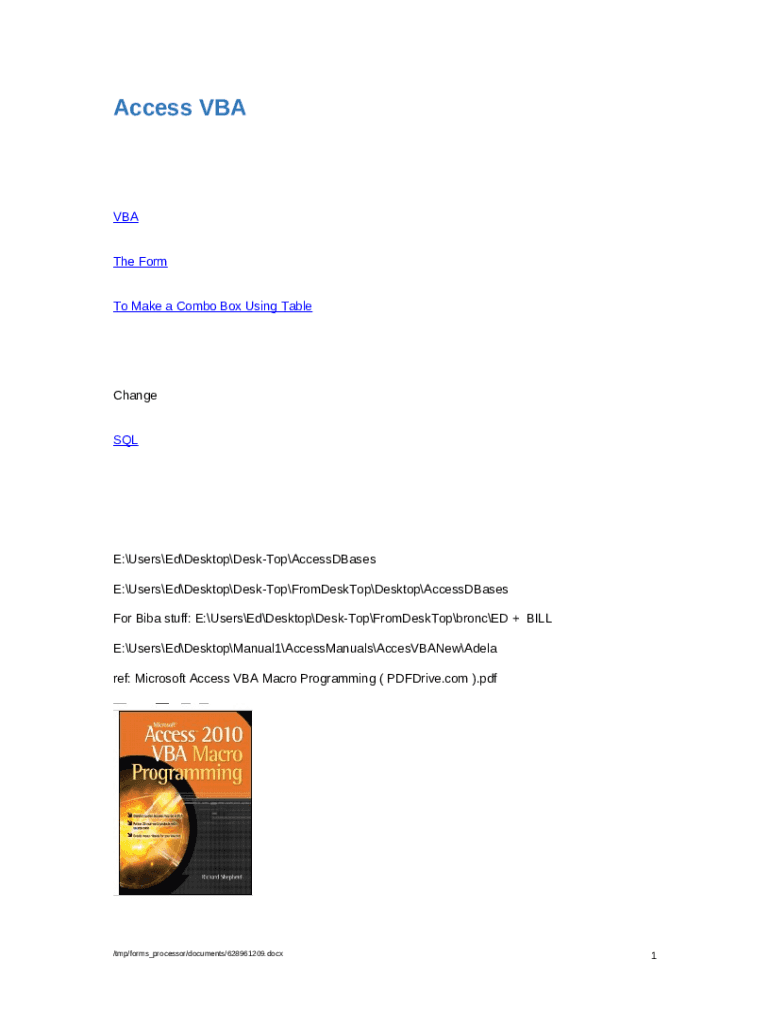 Access VBA Doc Template | pdfFiller