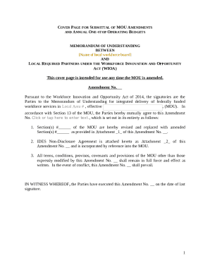 Cover Page for Submittal of MOU Amendments and One-Stop ... Doc ...
