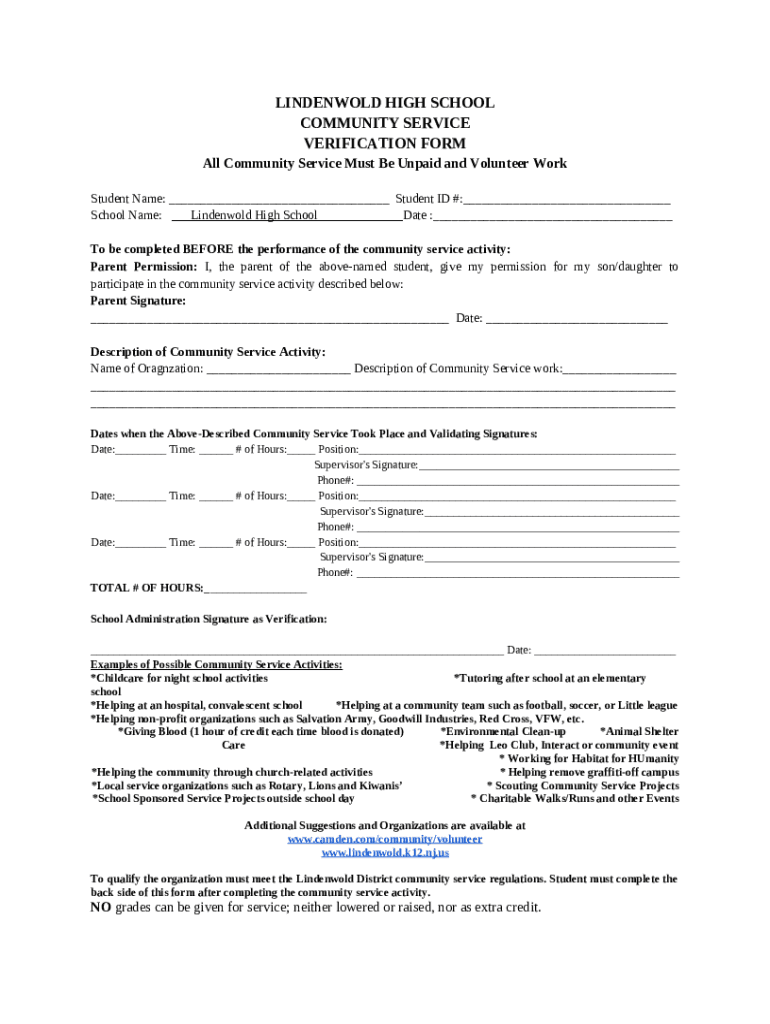 Community Service Verification - Olympian High School Doc Template ...