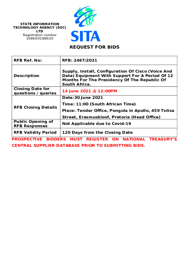 Contents PART A INVITATION TO BID - SITA SOC Ltd Doc Template | pdfFiller