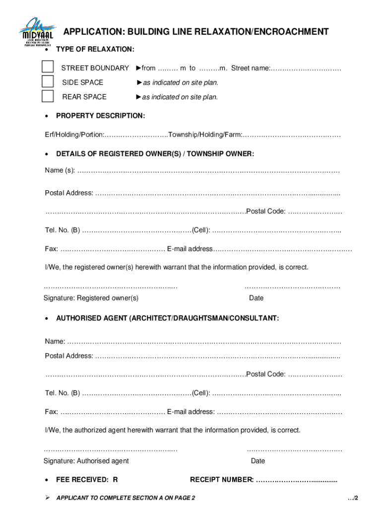 Fillable Online APPLICATION: BUILDING LINE RELAXATION ... Fax Email ...