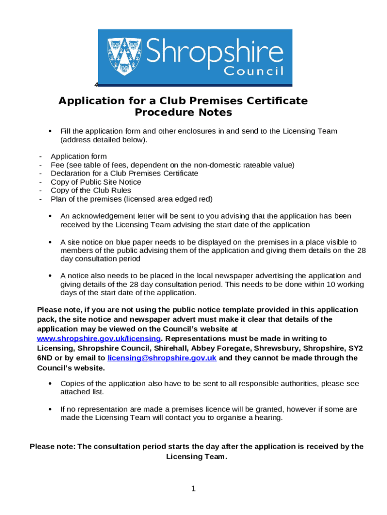 Guidance for new club premises certificates Doc Template | pdfFiller