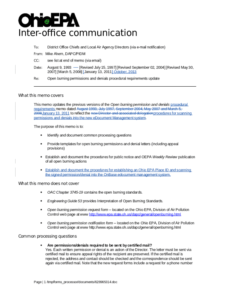 What this memo covers - Ohio EPA Doc Template | pdfFiller