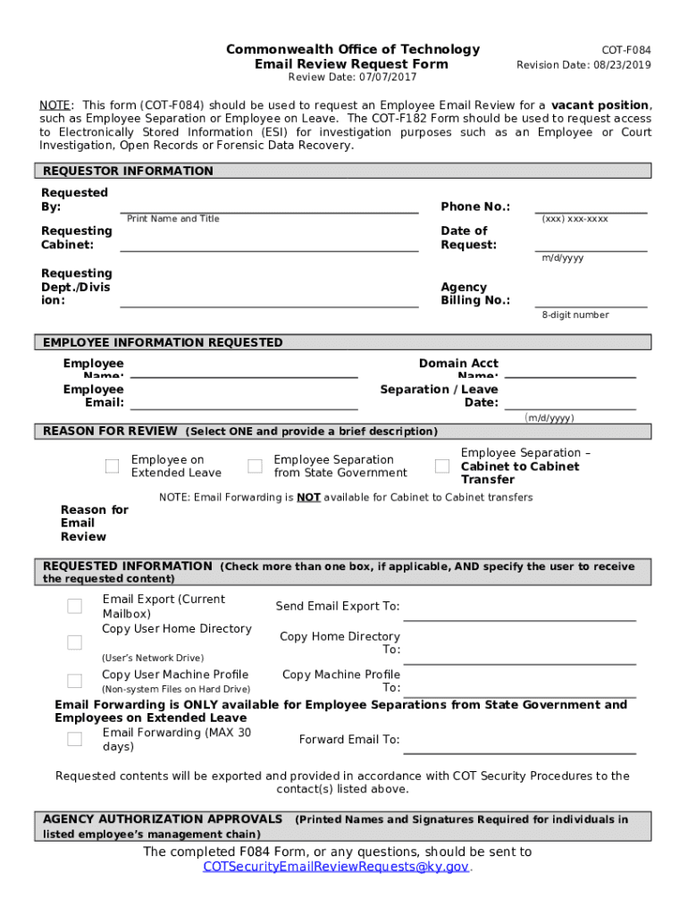E-Mail Review Request (COT-084) Doc Template | pdfFiller