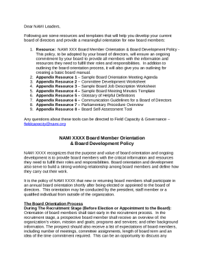 Sample Board Member Orientation Policy Doc Template | pdfFiller
