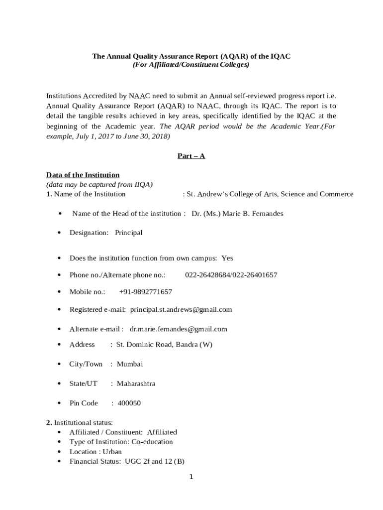 Annual Quality Assurance Report (AQAR) to NAAC, through ...