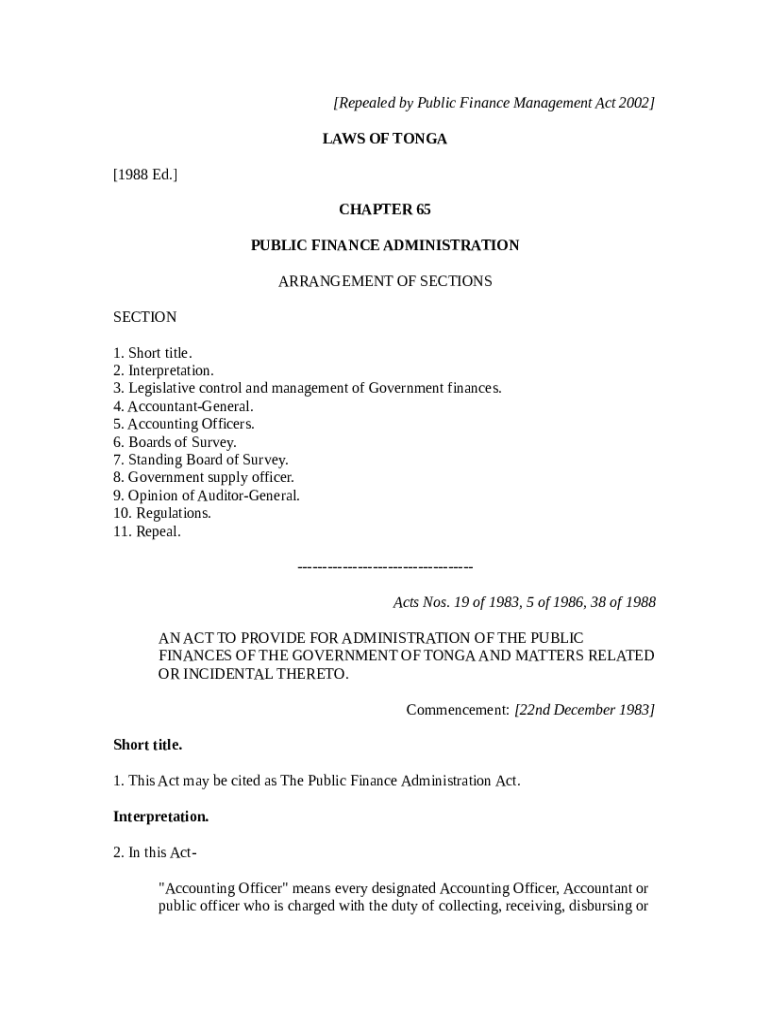Public Finance Management Act - Crown Law Tonga Doc Template | pdfFiller