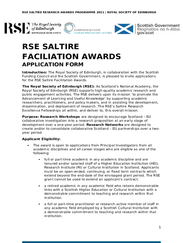 RSE saltire facilitation awards application Doc Template | pdfFiller