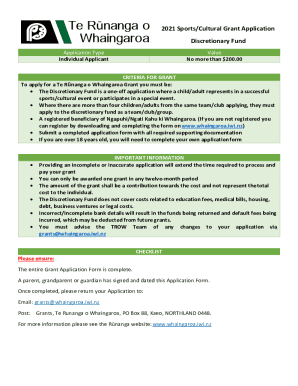 Fillable Online whaingaroa iwi 2021 Sports/Cultural Grant Application ...