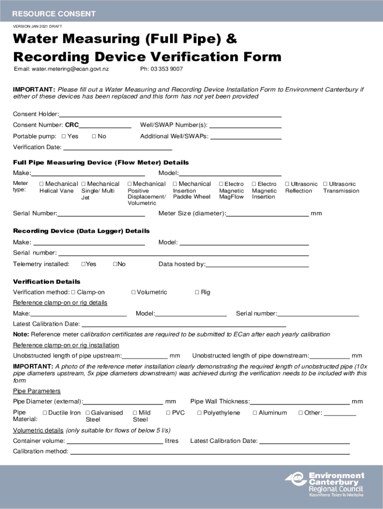 Fillable Online Resource Consent Form - Flowmeter, Datalogger Verification Fax Email Print ...