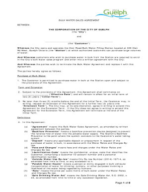 Fillable Online Bulk Water Sales AgreementCity of Guelph Fax Email ...