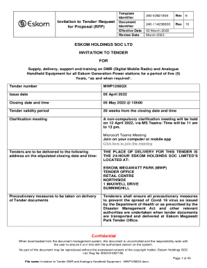 Fillable Online eskom holdings soc ltd invitation to tender for ...