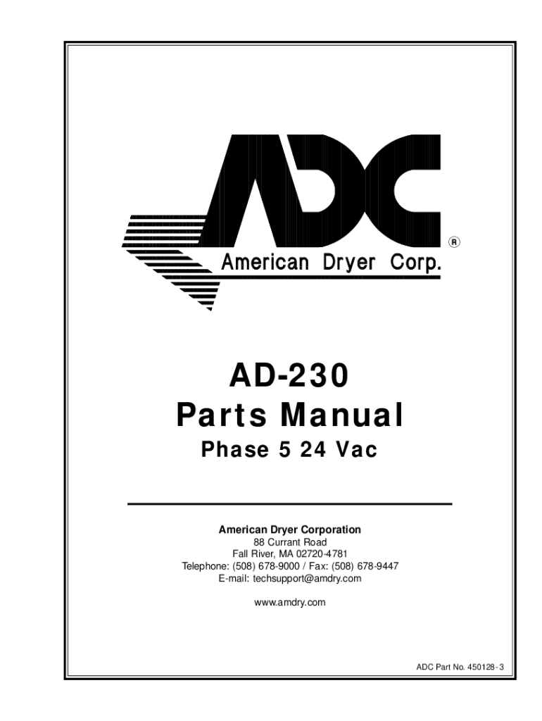 Fillable Online AD-22 Parts ManualAmerican Dryer Corporation Fax Email ...