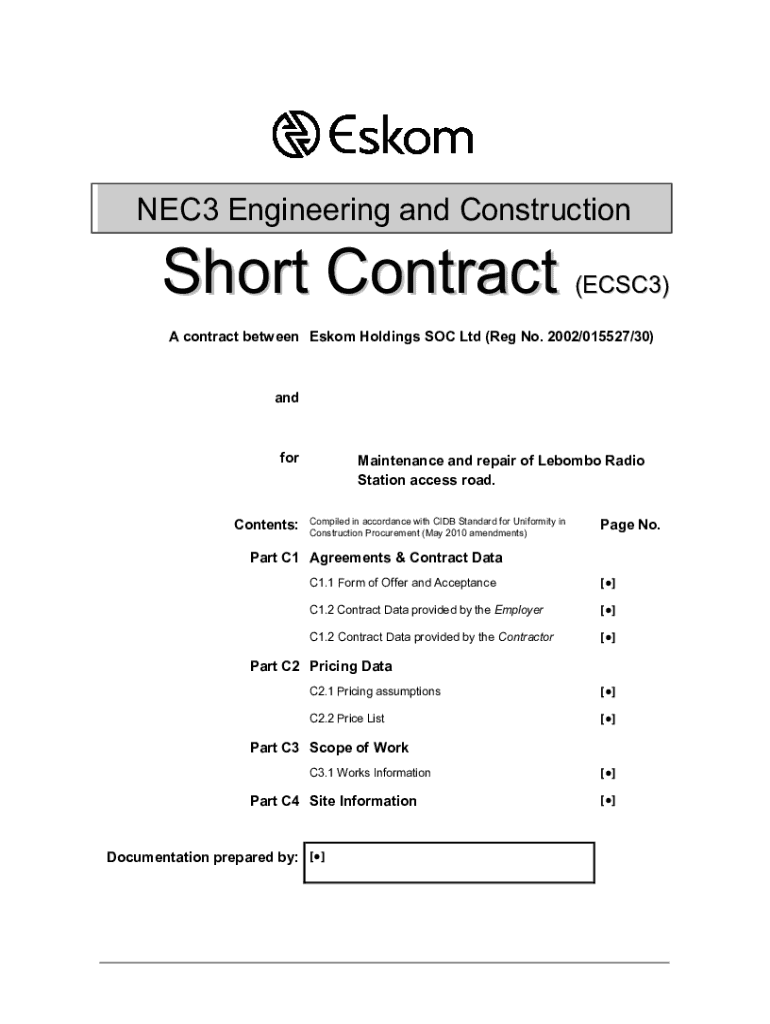Fillable Online NEC3 Engineering and Construction Short Contract ...
