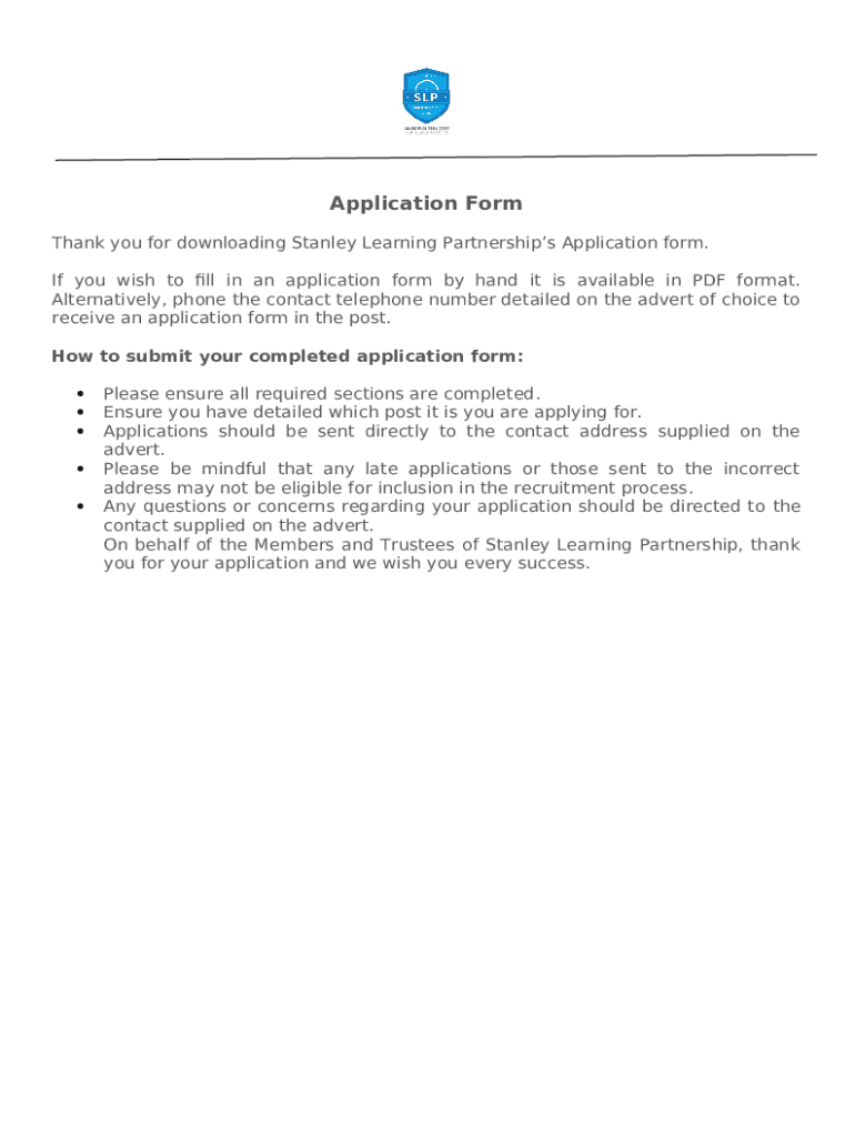 Application - Stanley Learning Partnership Doc Template | pdfFiller