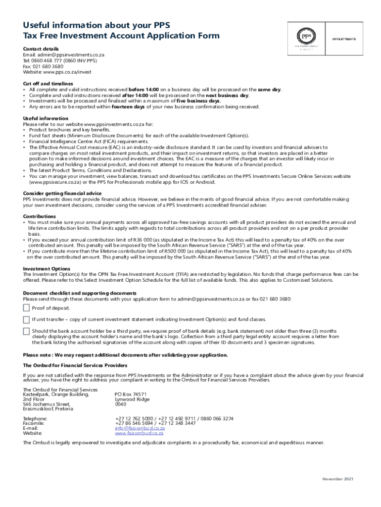 Fillable Online PPS Tax Free Investment Account Application Form Fax ...
