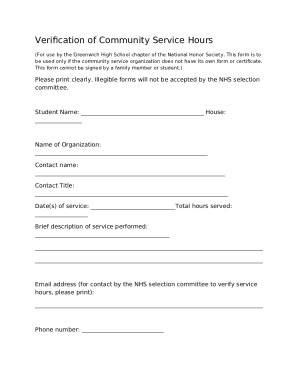 Documenting Service Hours - Greenwich High School Doc Template | pdfFiller