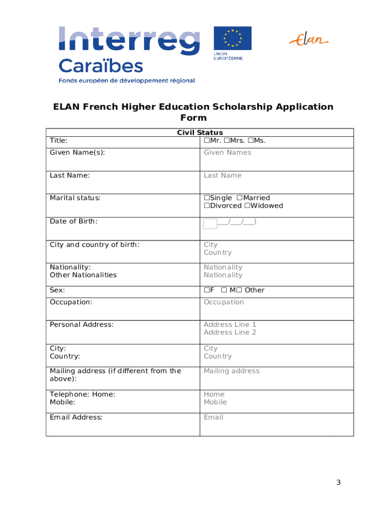 ELAN French Higher Education Scholarship Application Doc Template ...