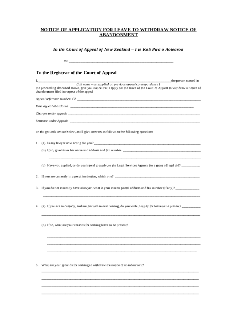 9 NOTICE OF ABANDONMENT OF APPEAL Section ... Doc Template | pdfFiller
