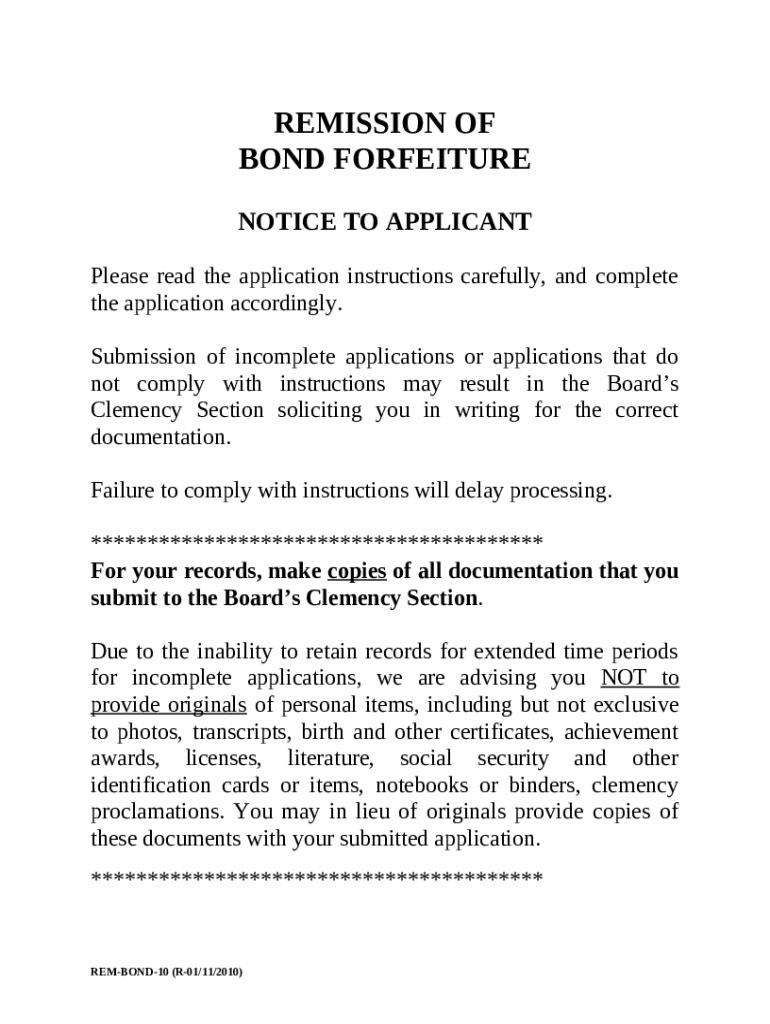 Texas bond forfeiture remitt - tdcj state tx Doc Template | pdfFiller
