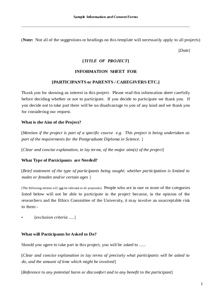 Ination Sheet and Consent for Participants Doc Template | pdfFiller