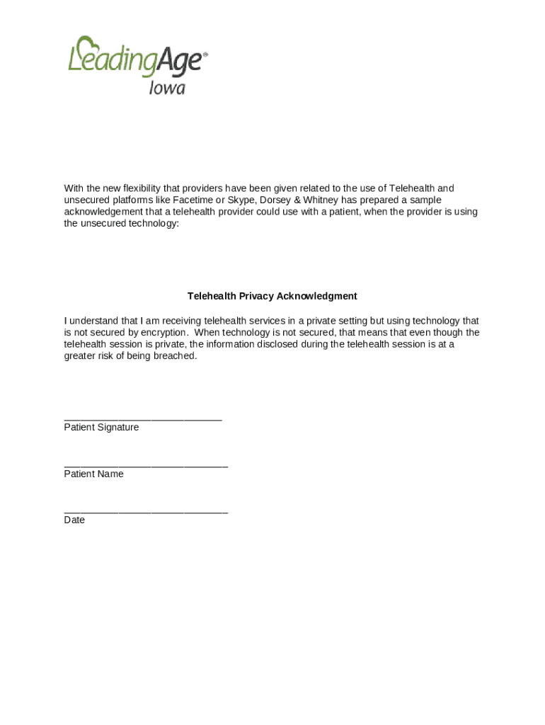 Sample Telehealth Privacy Acknowledgment - LeadingAge Iowa Doc Template ...