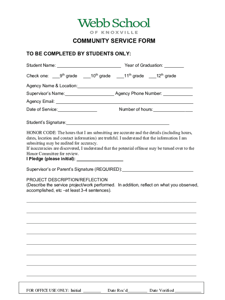 Fillable Online COMMUNITY SERVICE FORM Fax Email Print - pdfFiller
